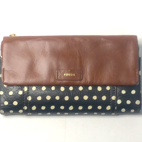 Fossil | Bags | Fossilvintage Wallet Sydney Brown Leather Retro Black ...